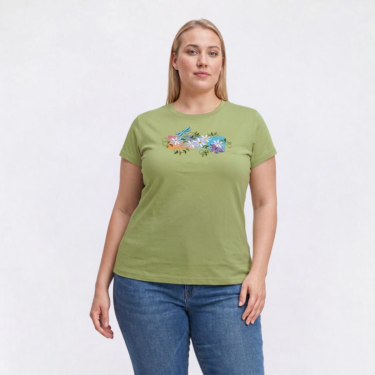 Click here for Plus Size Top Stitch By Morning Sun Wild Daisies T... prices